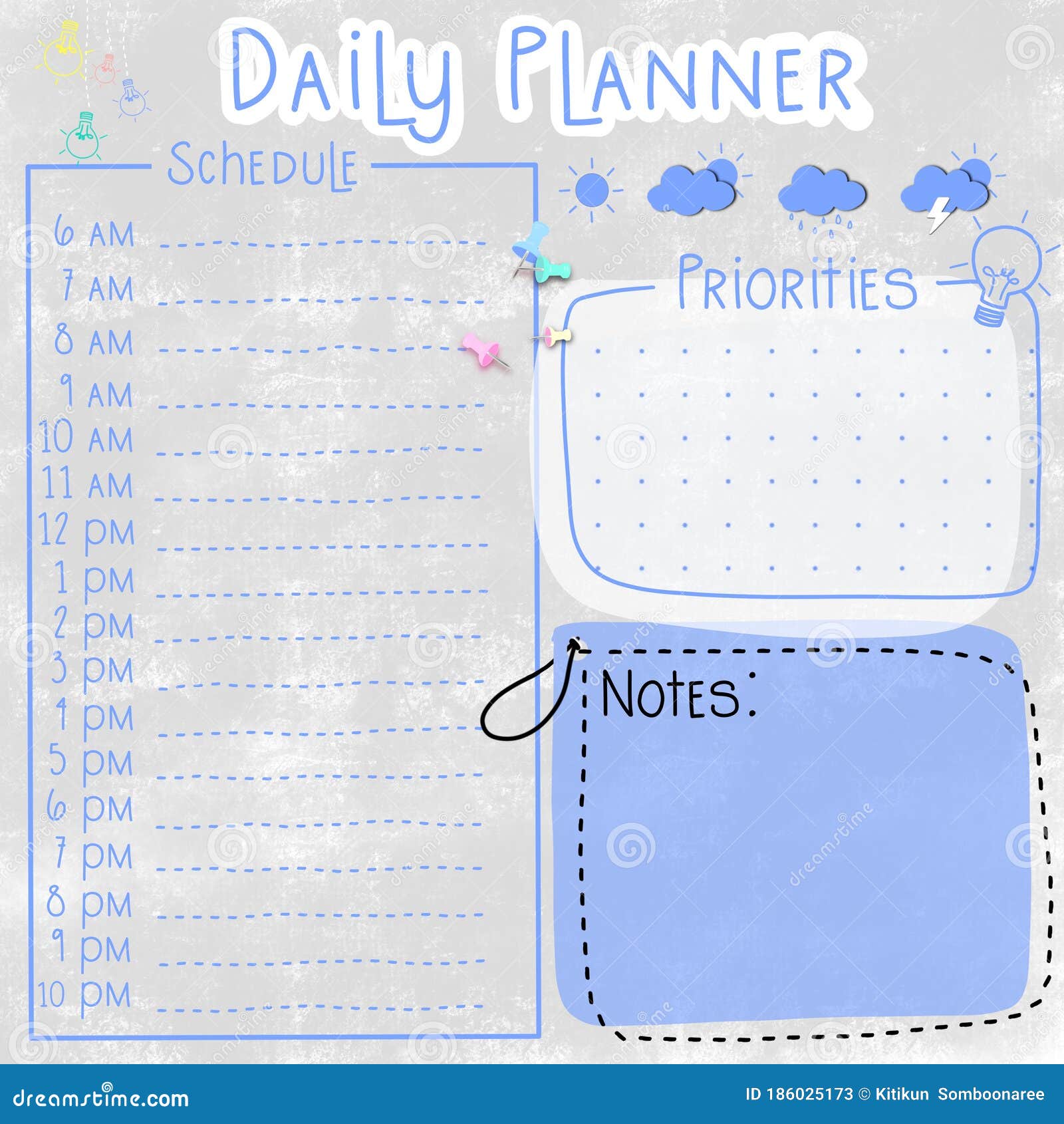 Pastel Tone Blue daily Planner with Weather, Schedule, Priorities and ...
