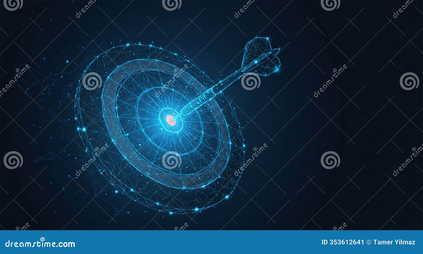 Smart Goal Setting, Dart Hit the Center of Dartboard Glowing Blue. Low ...