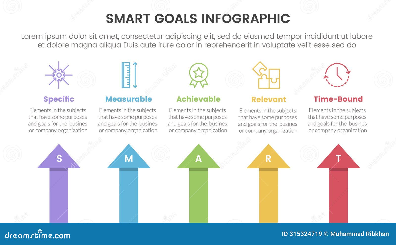 SMART Goals Setting Framework Infographic with Arrow Shape Top ...