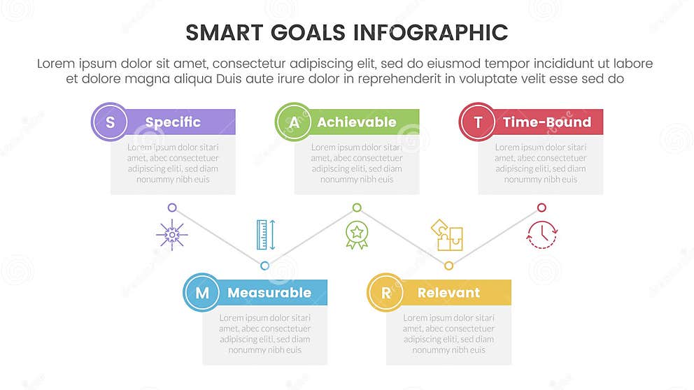 SMART Goals Setting Framework Infographic with Box Table Up and Down ...
