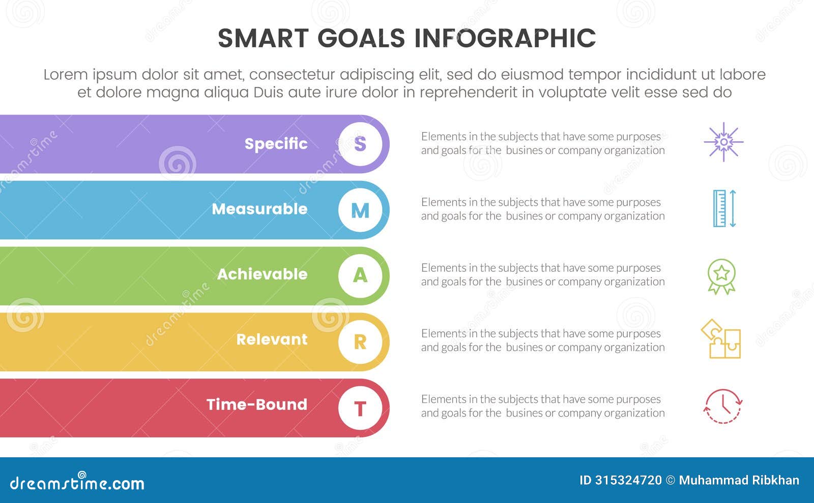 SMART Goals Setting Framework Infographic with Rectangle Round Stack ...