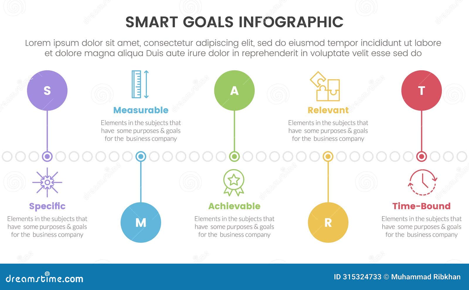SMART Goals Setting Framework Infographic with Timeline Circle Point Up ...