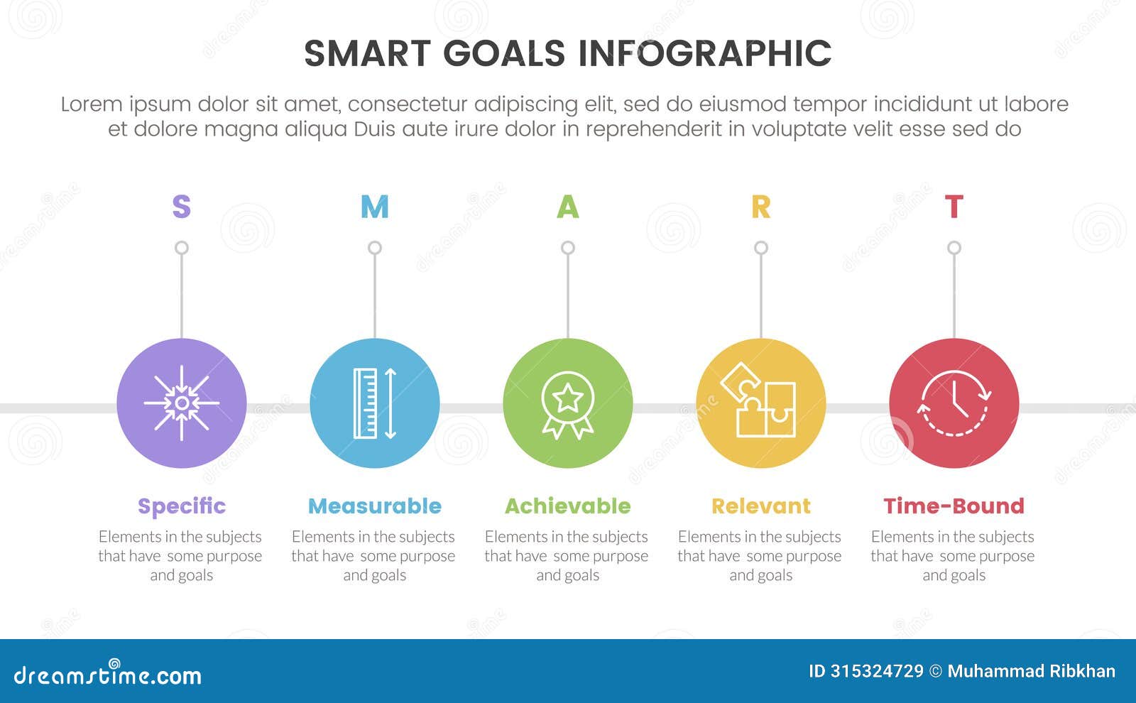 SMART Goals Setting Framework Infographic with Timeline Circle Right ...