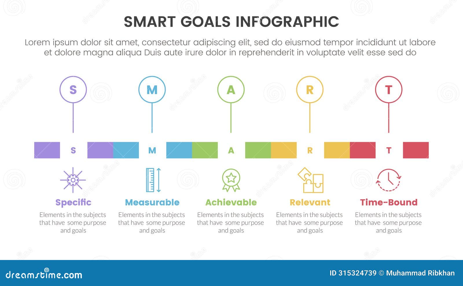 SMART Goals Setting Framework Infographic with Timeline Rectangle Box ...