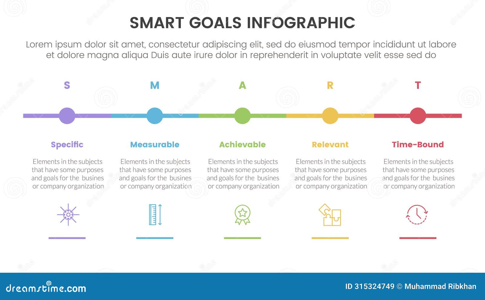 SMART Goals Setting Framework Infographic with Timeline Small Circle ...