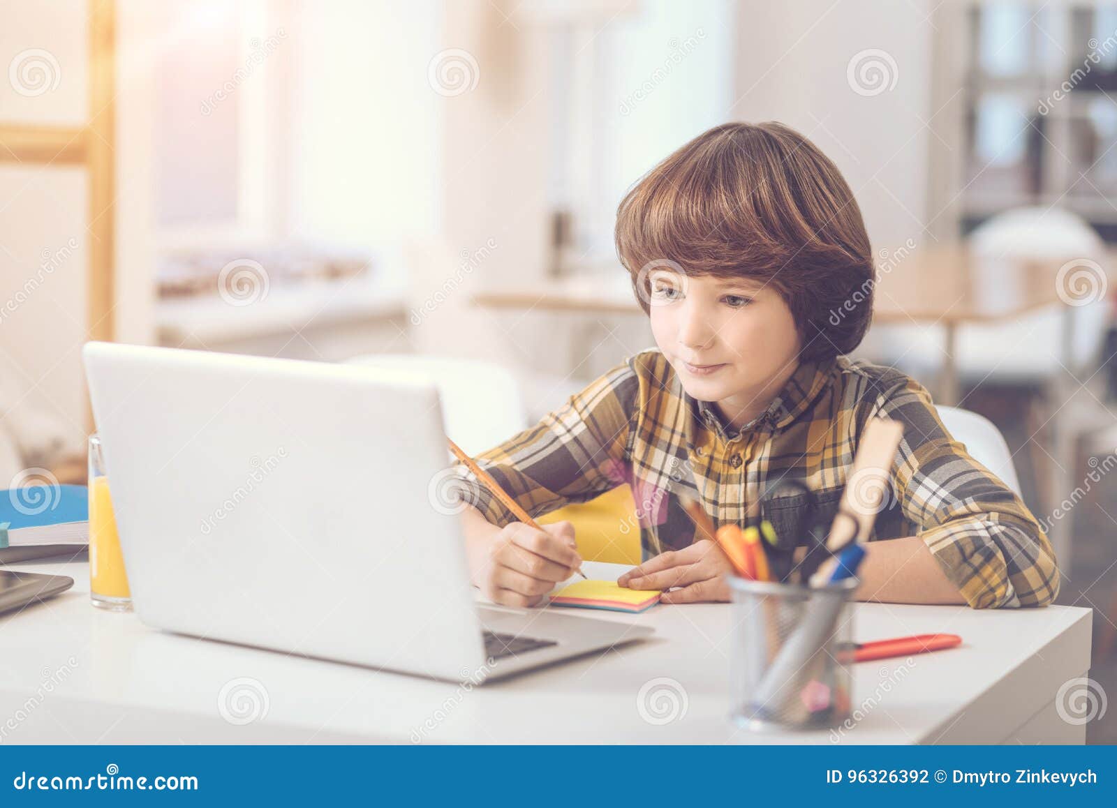 Smart Good Looking Boy Writing on Sticky Notes Stock Photo - Image of ...