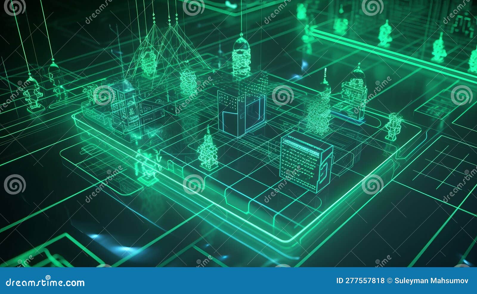 Smart Grid and Communication Concept. Green, Futuristic Digital Style ...