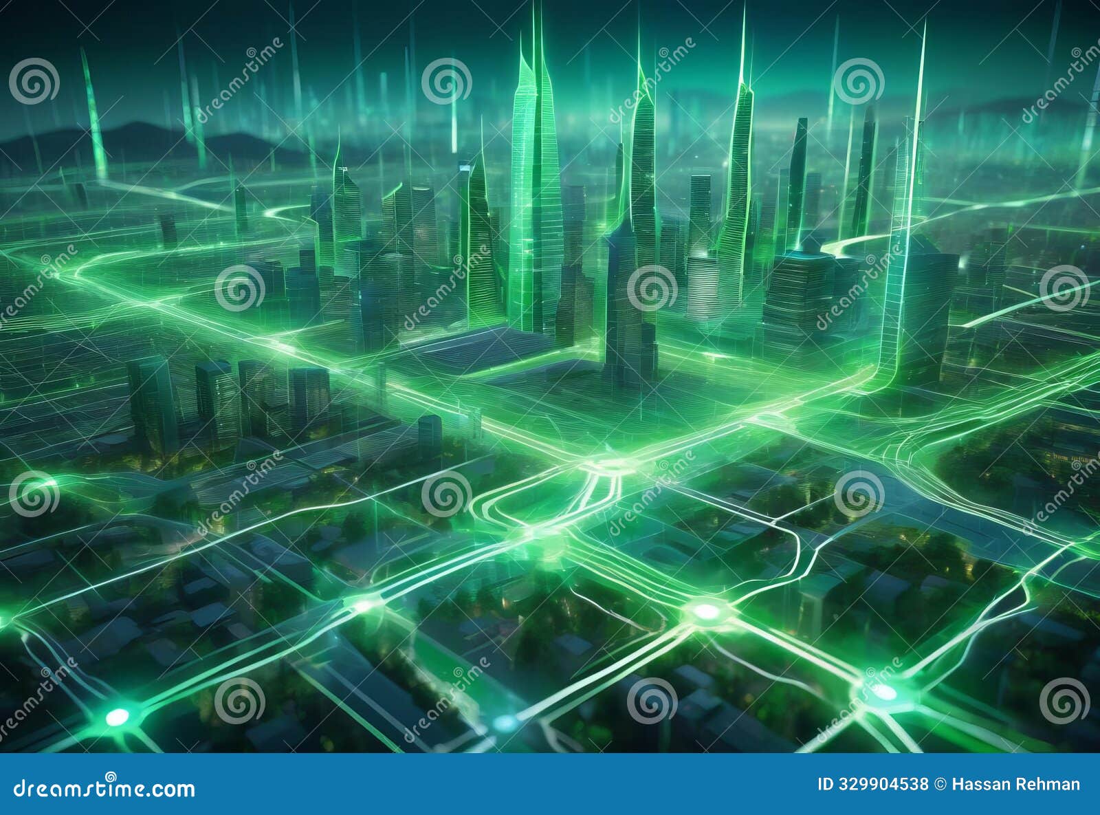 Smart Grid and Communication in a Green Stock Illustration ...
