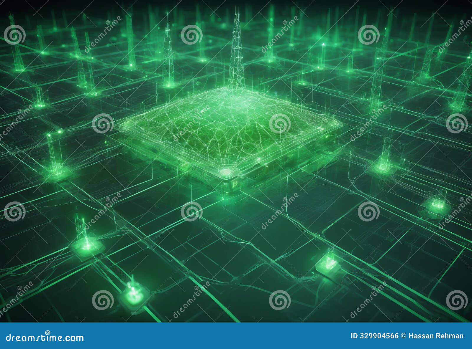 Smart Grid and Communication in a Green Stock Illustration ...