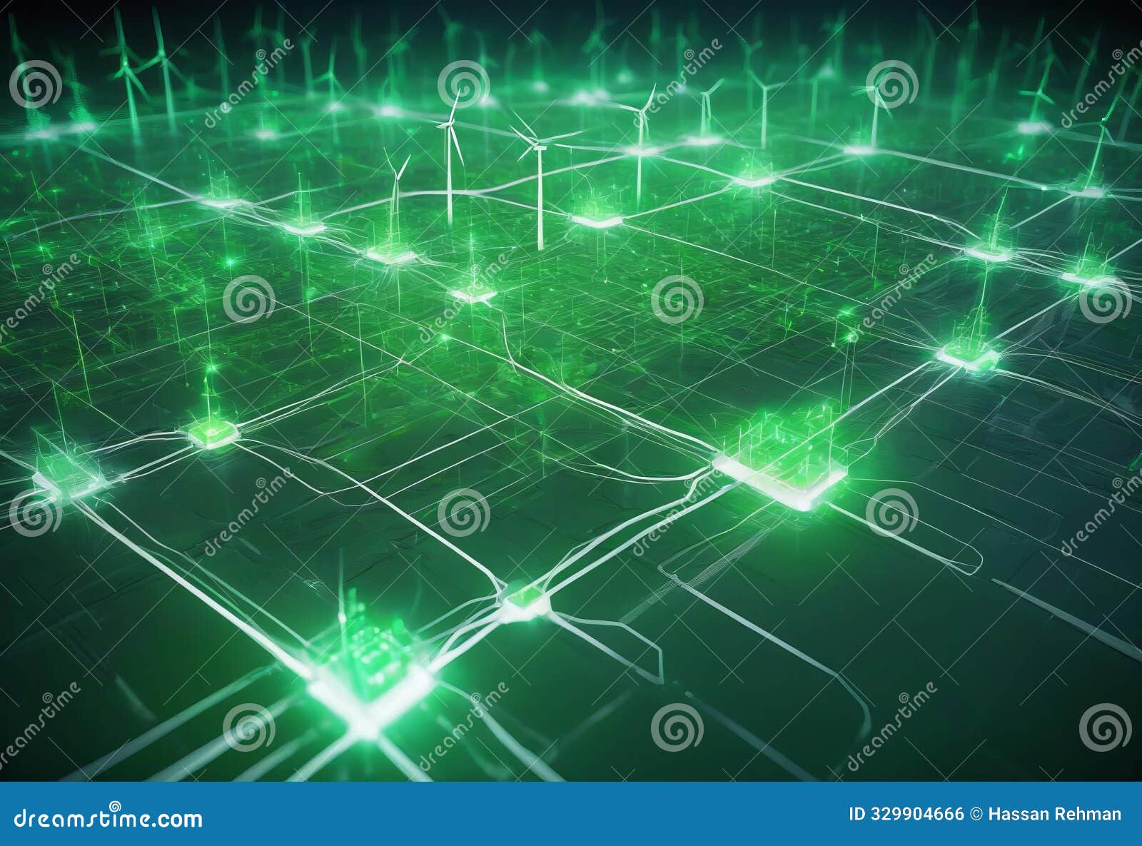 Smart Grid and Communication in a Green Stock Illustration ...