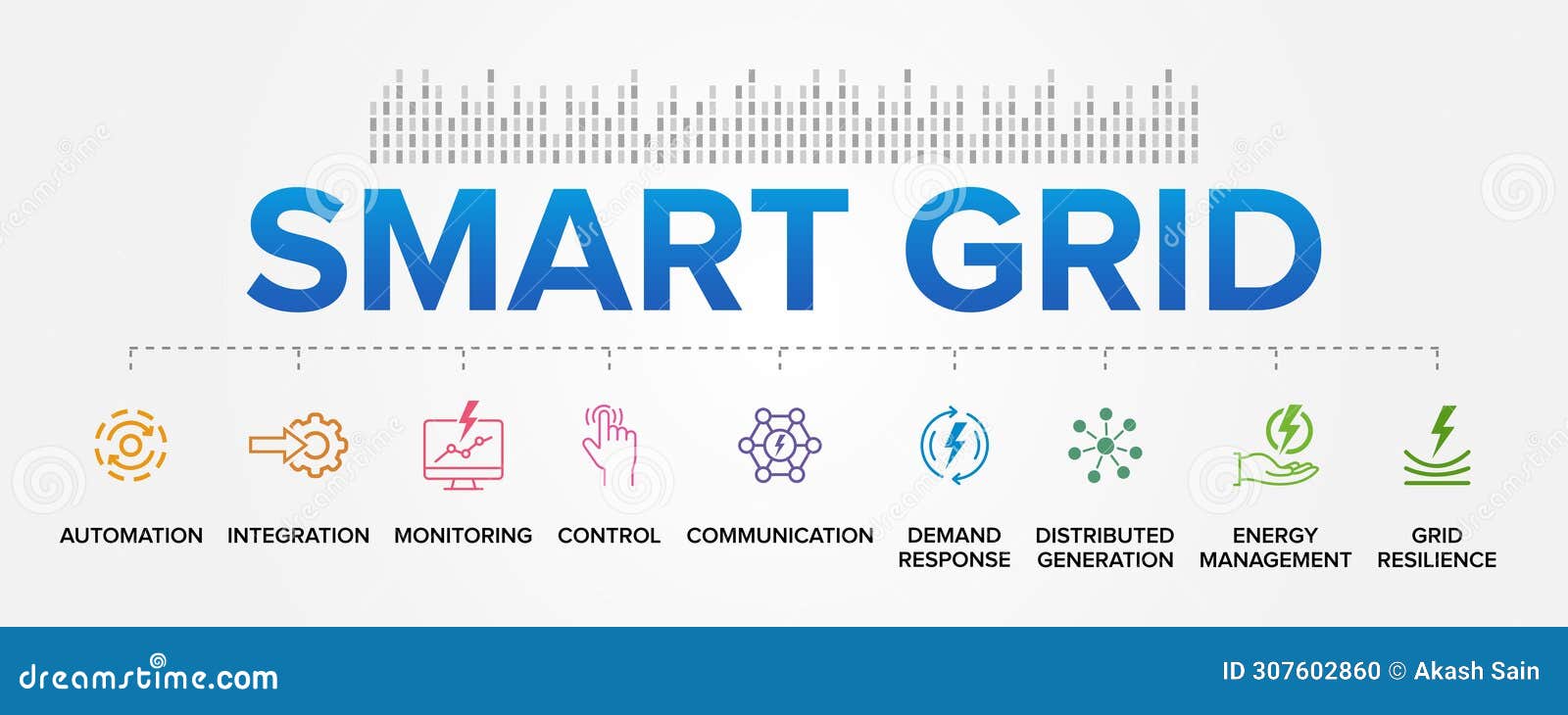 Smart Grid or Electrical Grid Concept Vector Icons Set Infographic ...