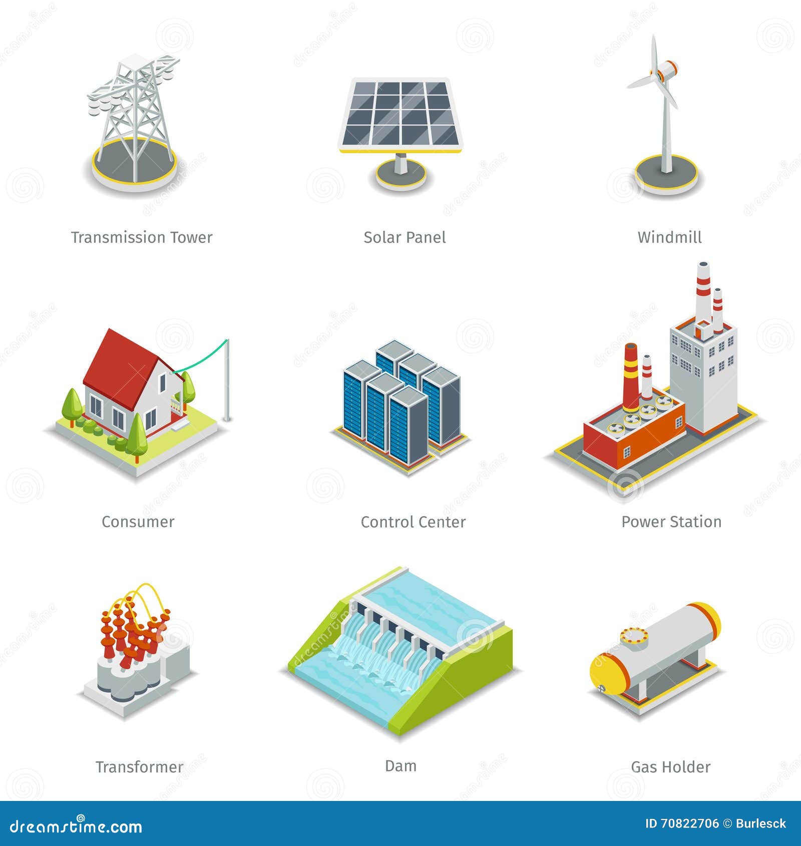 Smart Grid Elements. Power Items Vector Set Stock Vector - Illustration ...