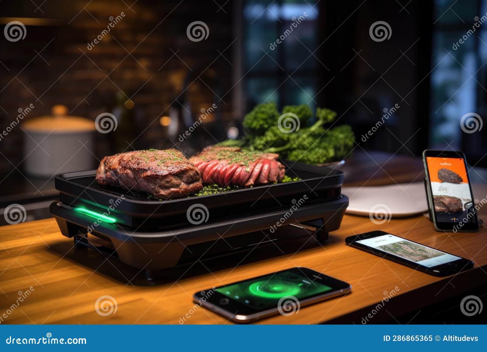 Smart Grill with Connected Smartphone App on Screen Stock Illustration ...