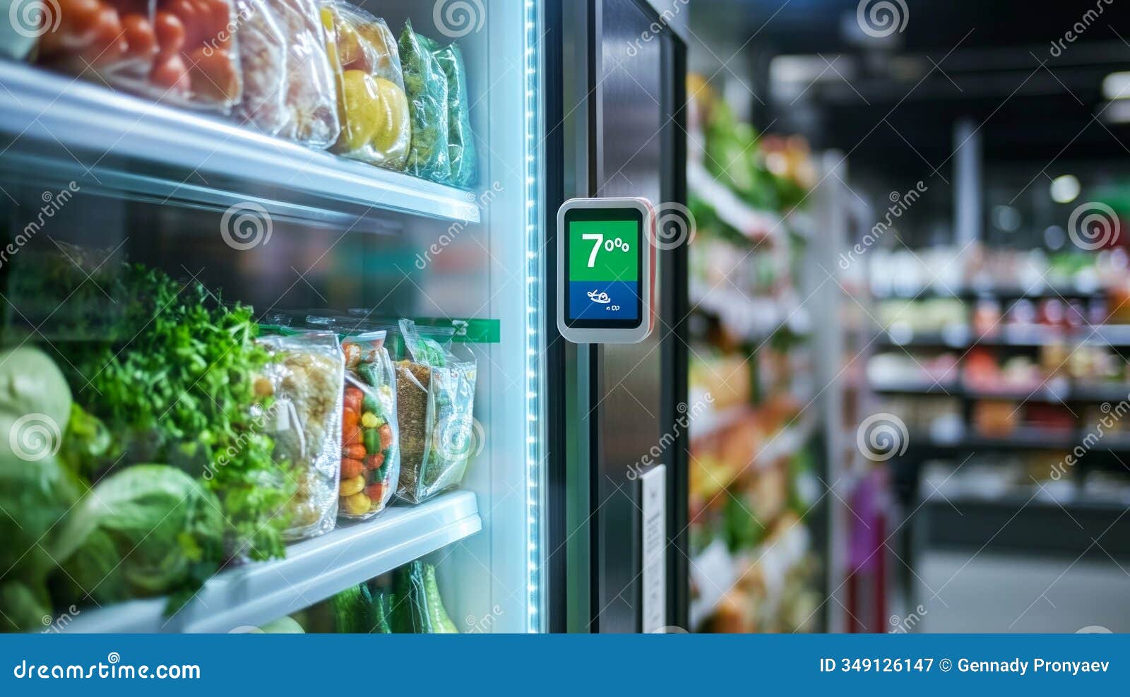 Smart Grocery Store Display with Digital Price Tag Technology Stock ...