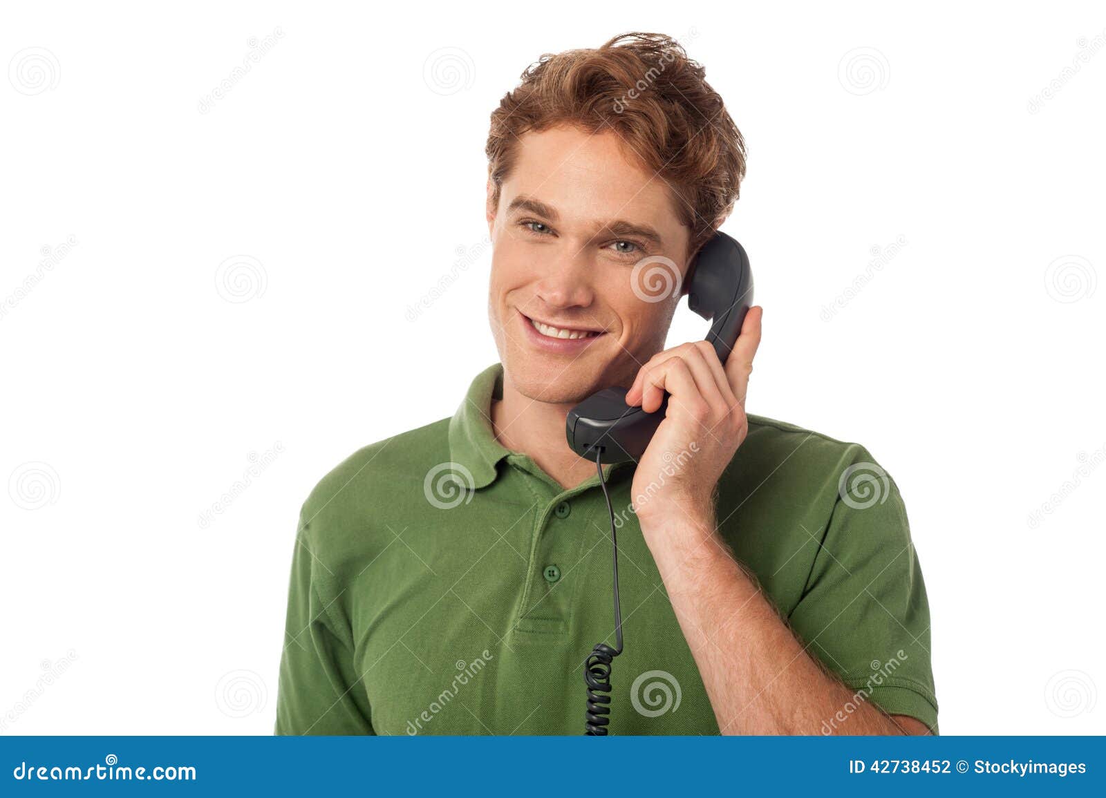 Smart Guy Answering Phone Call Stock Photo - Image of isolated, studio ...