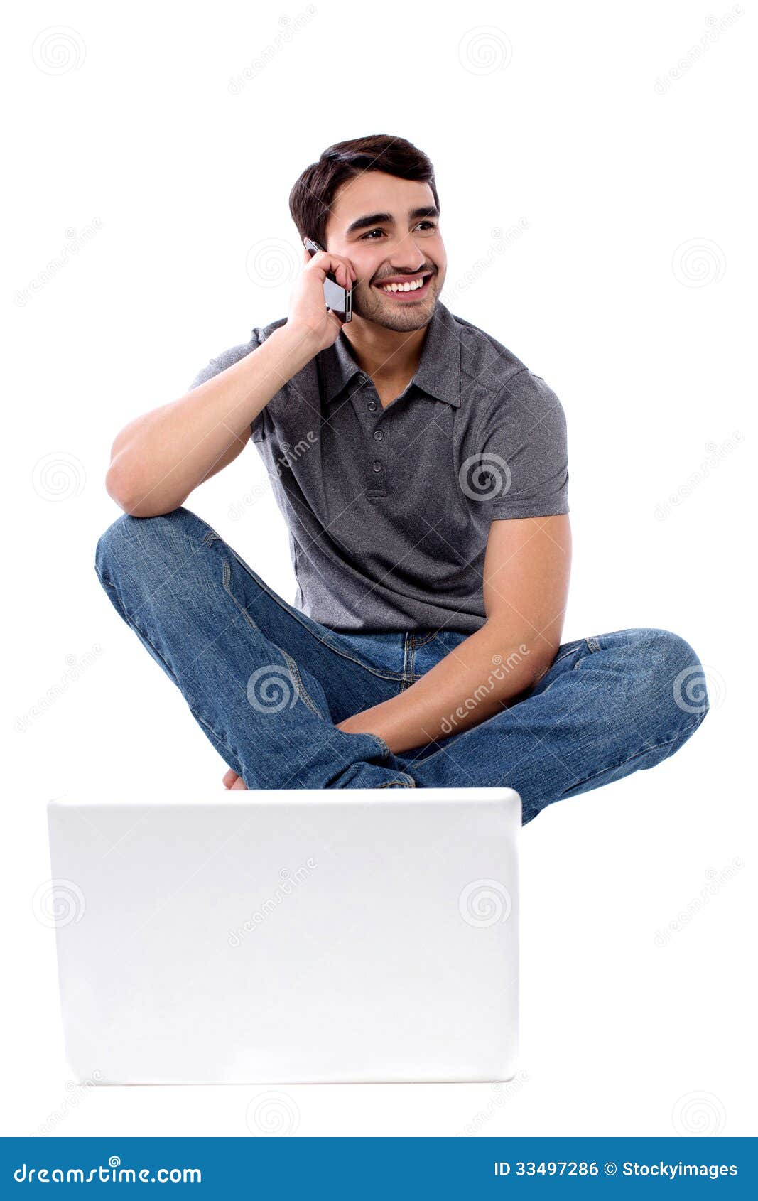 Smart Guy Communicating through Cellphone Stock Photo - Image of away ...