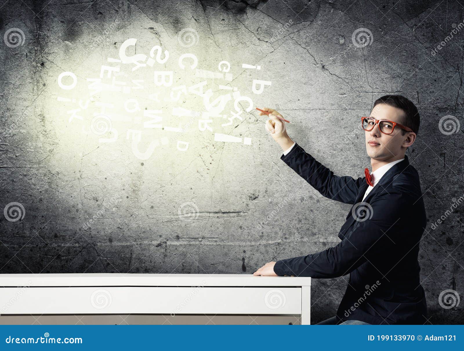 Smart guy draw on wall stock photo. Image of lifestyle - 199133970