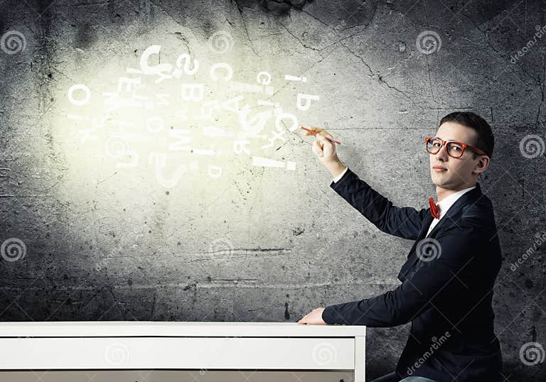 Smart guy draw on wall stock photo. Image of lifestyle - 199133970
