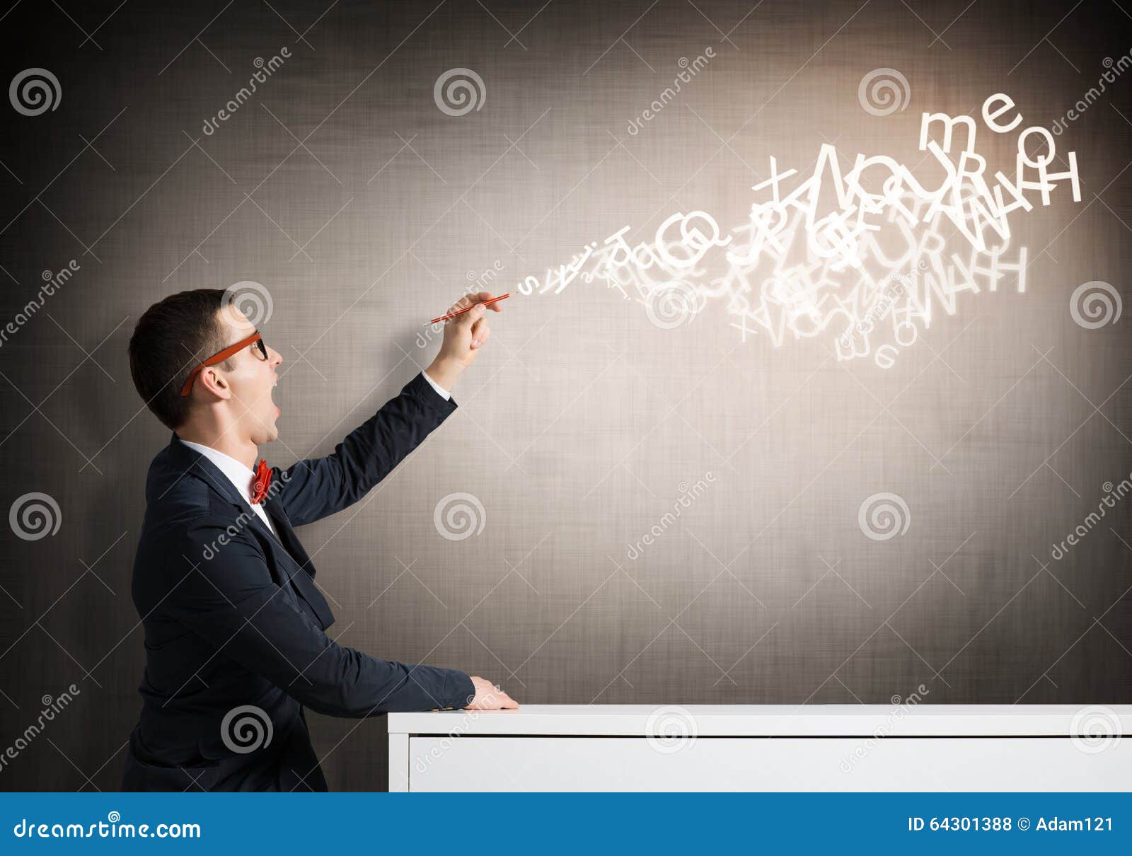 Smart guy draw on wall stock photo. Image of idea, caucasian - 64301388