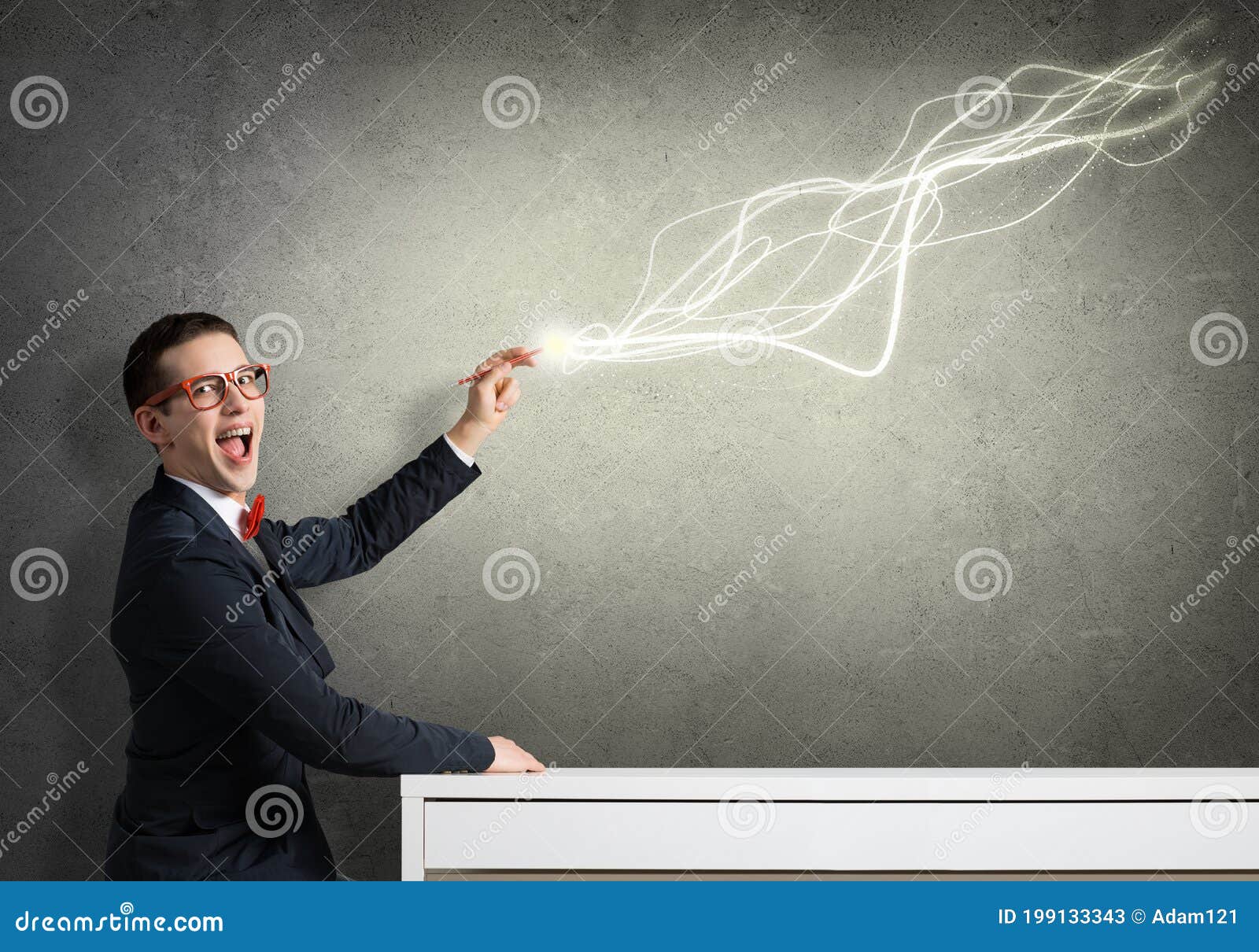 Smart guy draw on wall stock image. Image of genius - 199133343