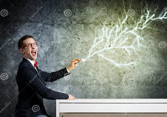 Smart guy draw on wall stock image. Image of eyeglasses - 65224621