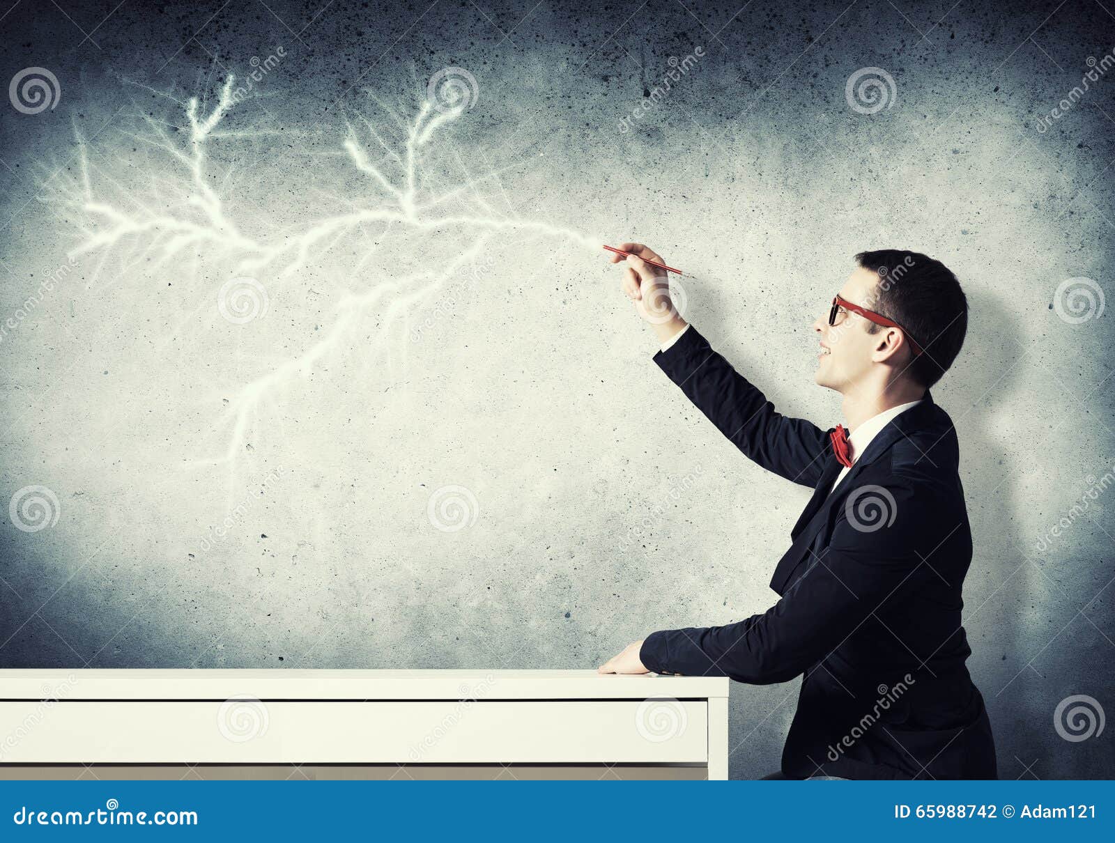 Smart guy draw on wall stock photo. Image of great, intelligent - 65988742