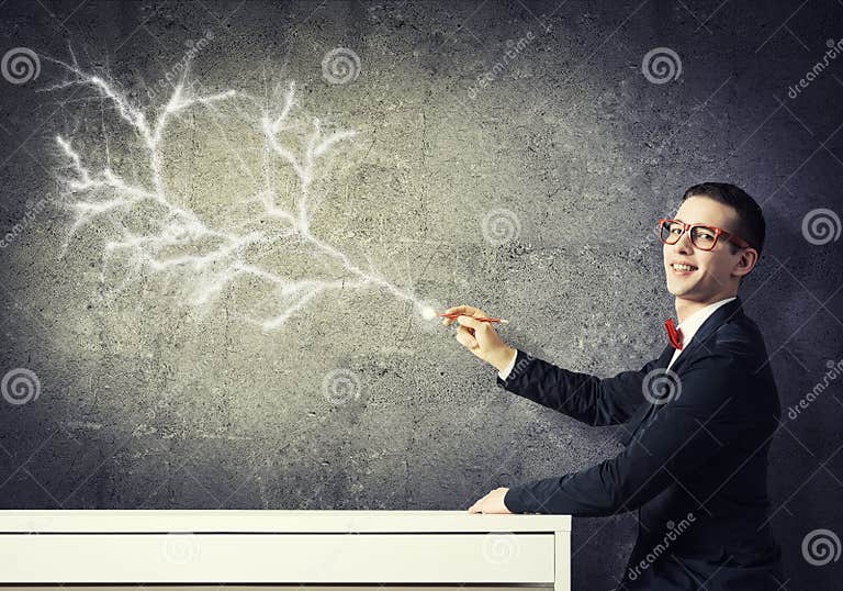Smart guy draw on wall stock image. Image of highschool - 65988799