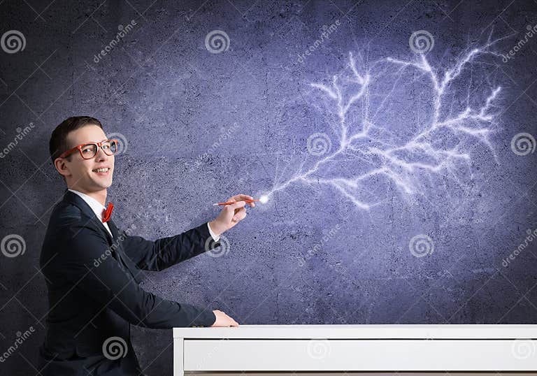 Smart guy draw on wall stock image. Image of lifestyle - 70711603