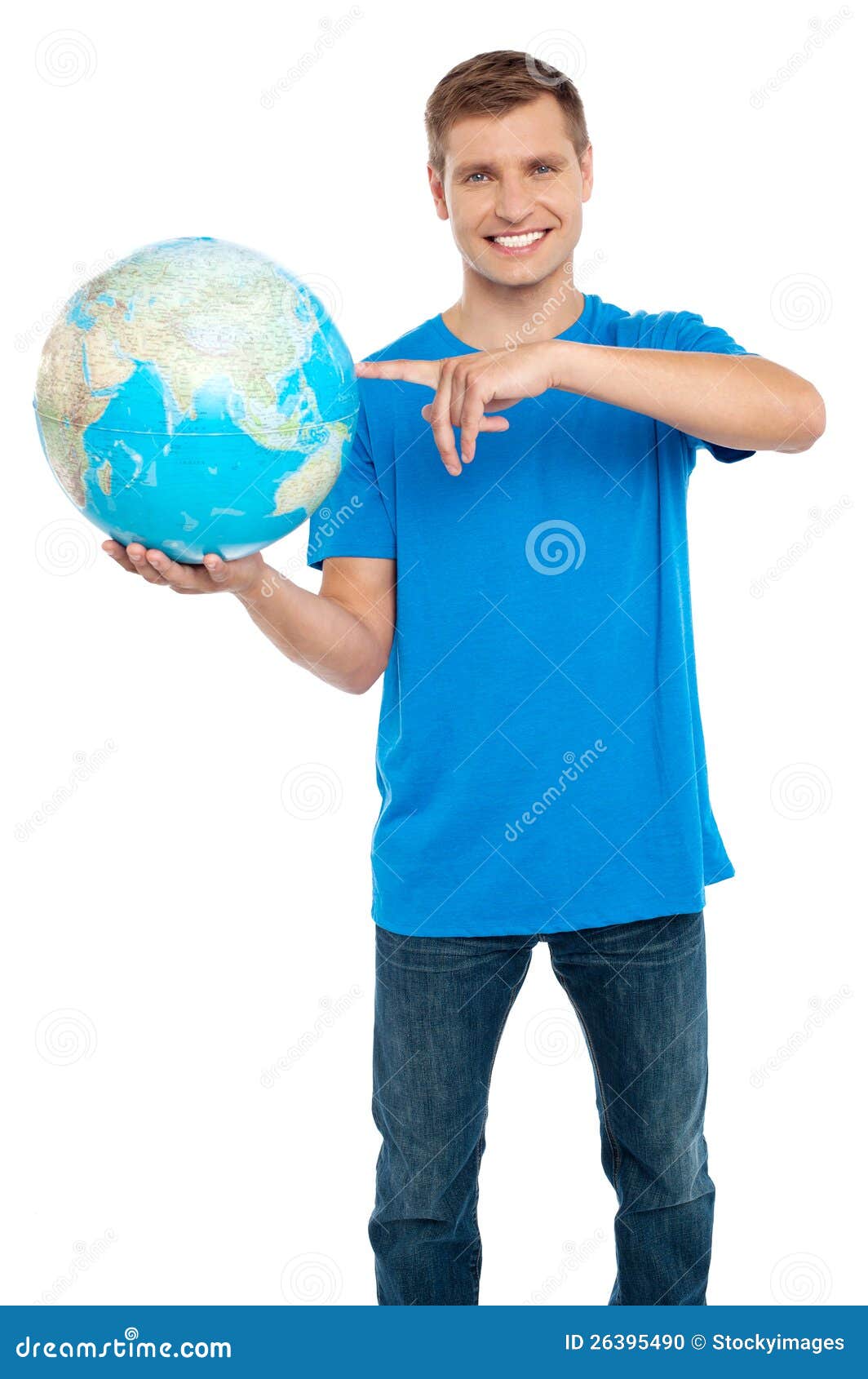 Smart Guy Pointing at the Globe Stock Photo - Image of atlas ...