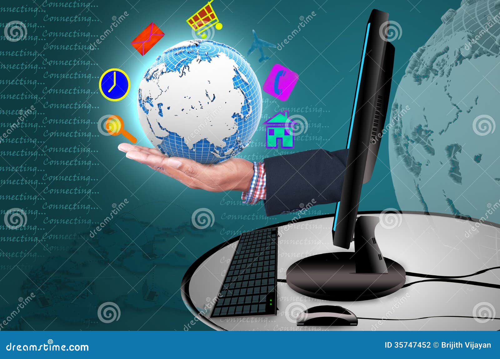 Smart hand grab the globe stock illustration. Illustration of mouse ...
