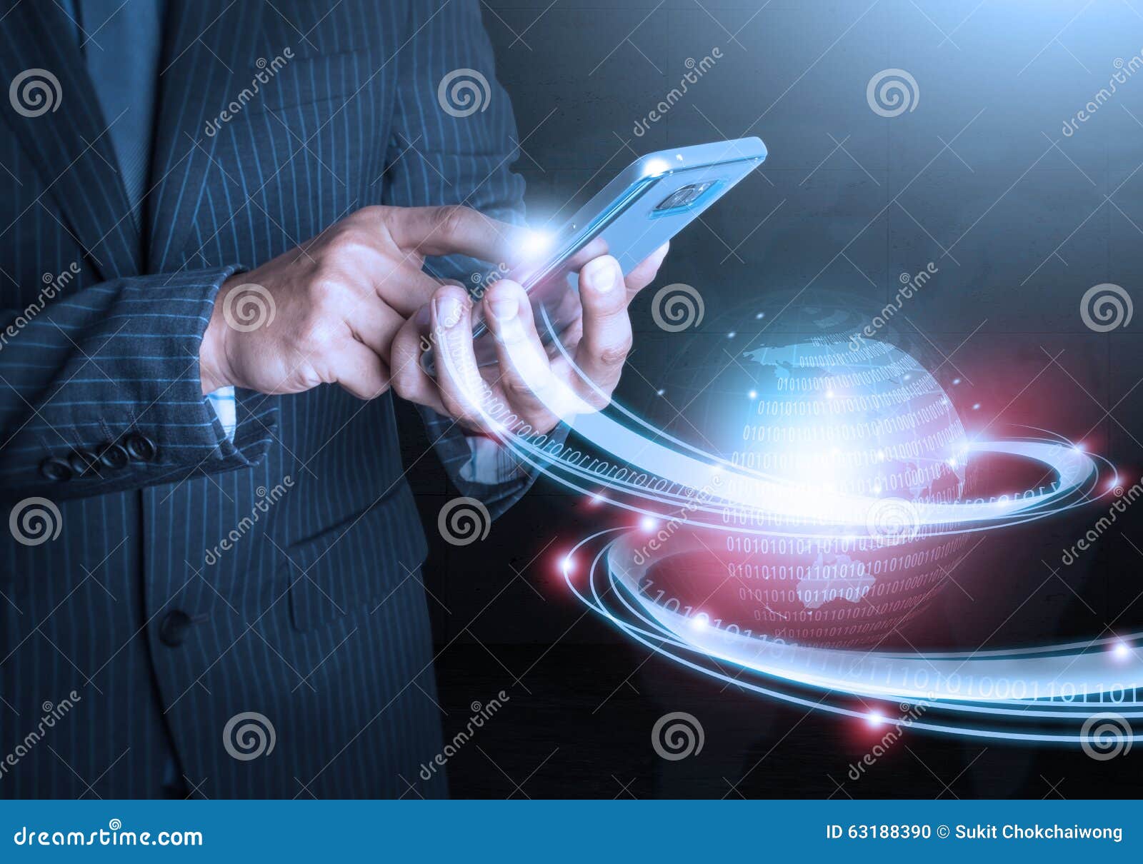 Smart Hand Holding Phone Futuristic Connection Technology Stock Photo ...
