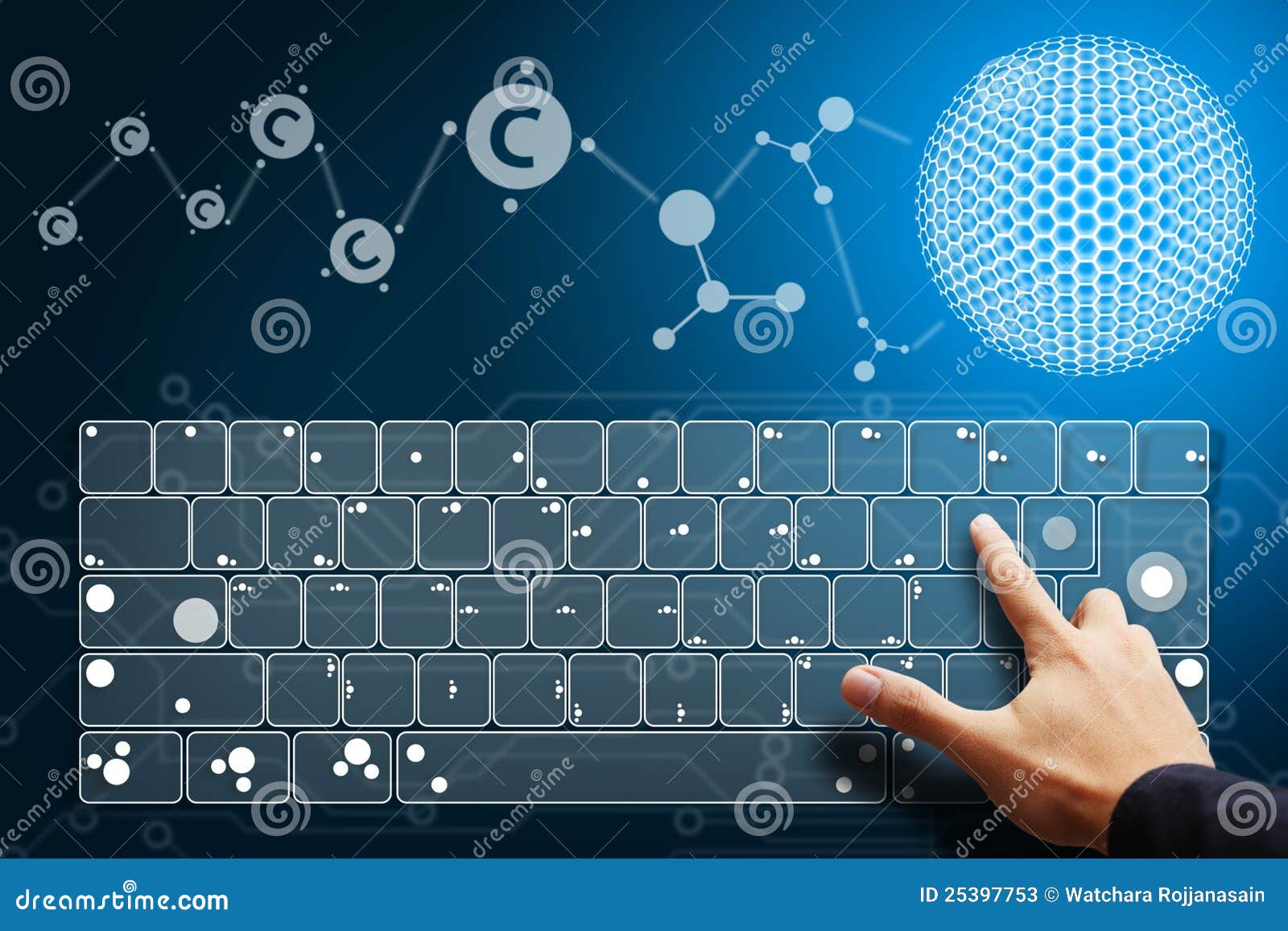 Smart Hand Press on Keyboard Stock Image - Image of background, light ...