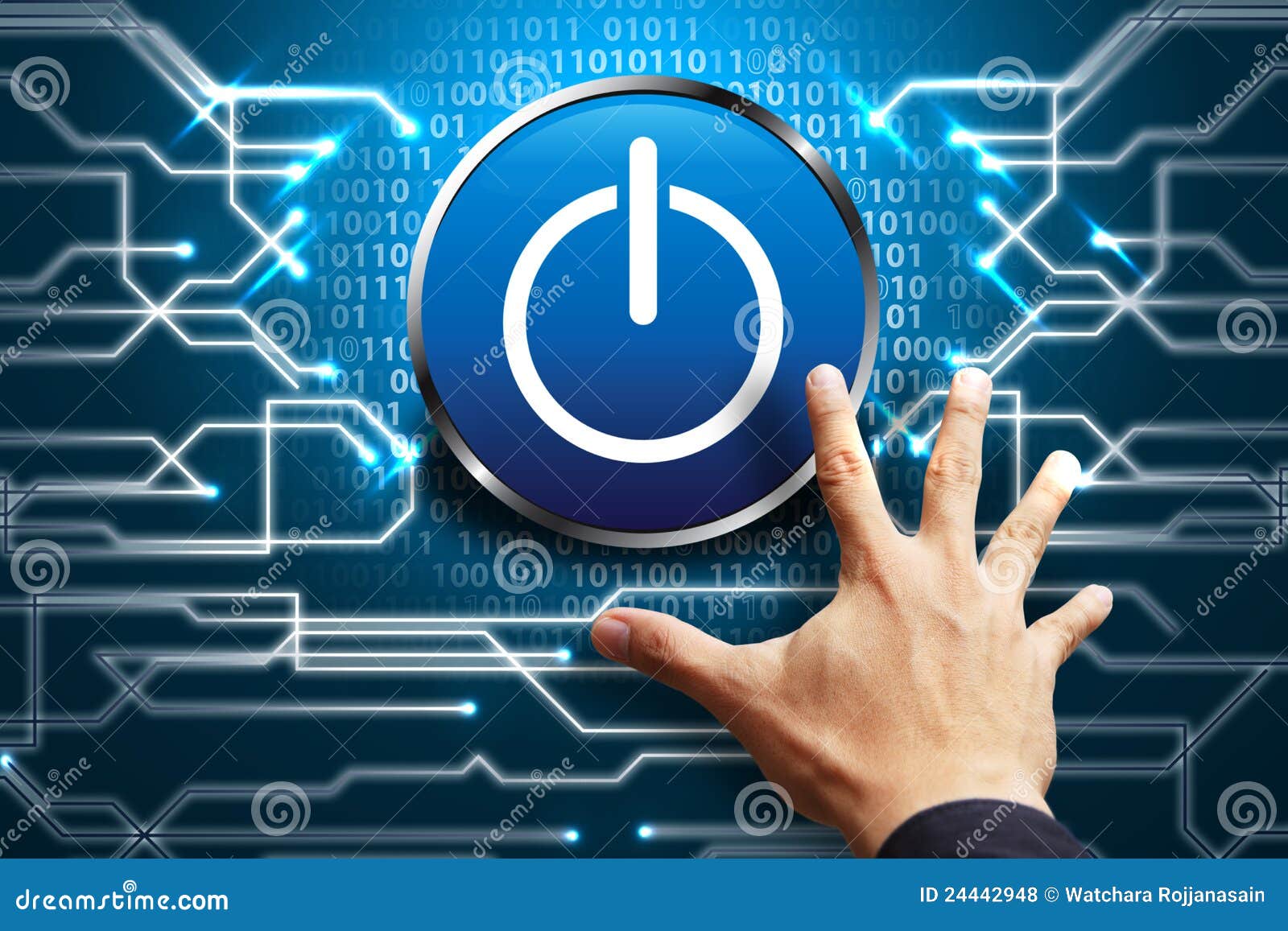 Smart Hand Press Power Button Stock Photo - Image of graphic, digital ...