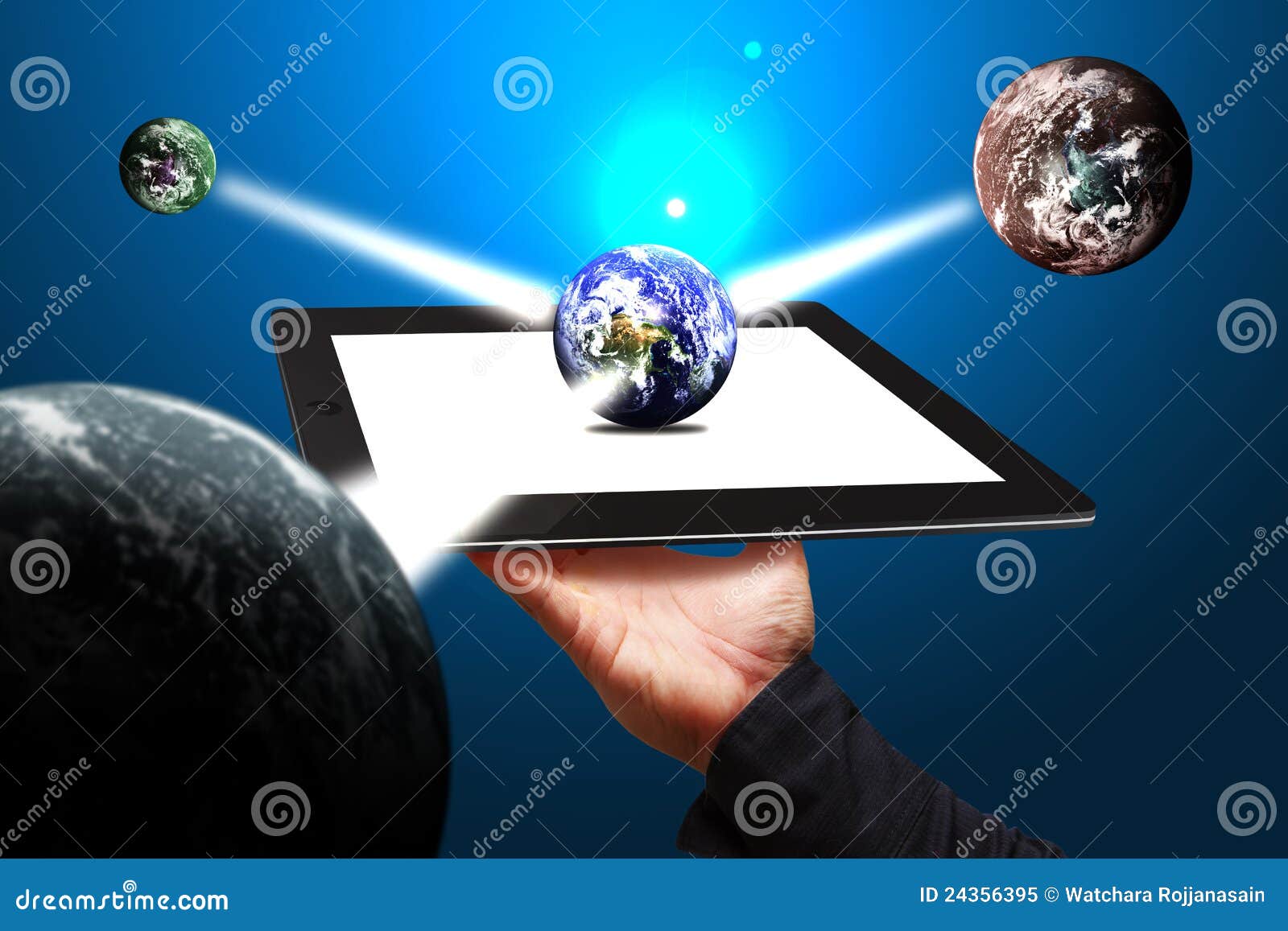Smart Hand Show World Connected on Tablet Computer Stock Image - Image ...
