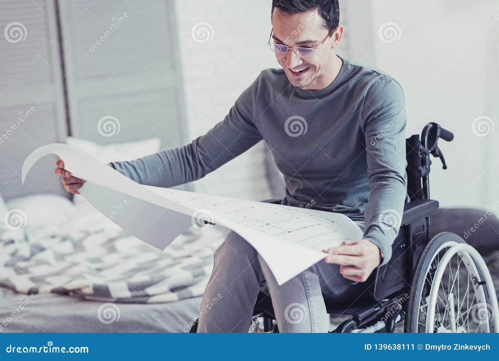Smart Handicapped Man Studying the Drawing Stock Image - Image of civil ...
