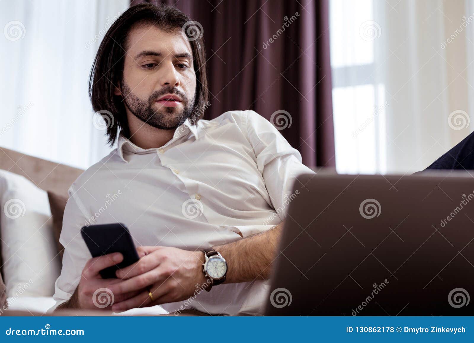 Smart Handsome Man Using Modern Technological Devices Stock Photo ...