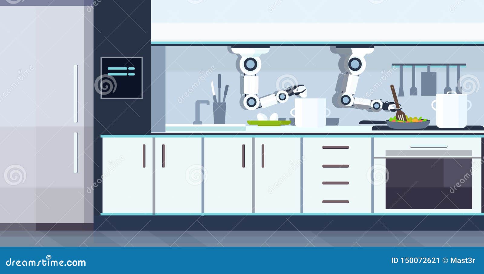 Smart Handy Chef Robot Preparing Fried Eggs and Omelet Robotic ...