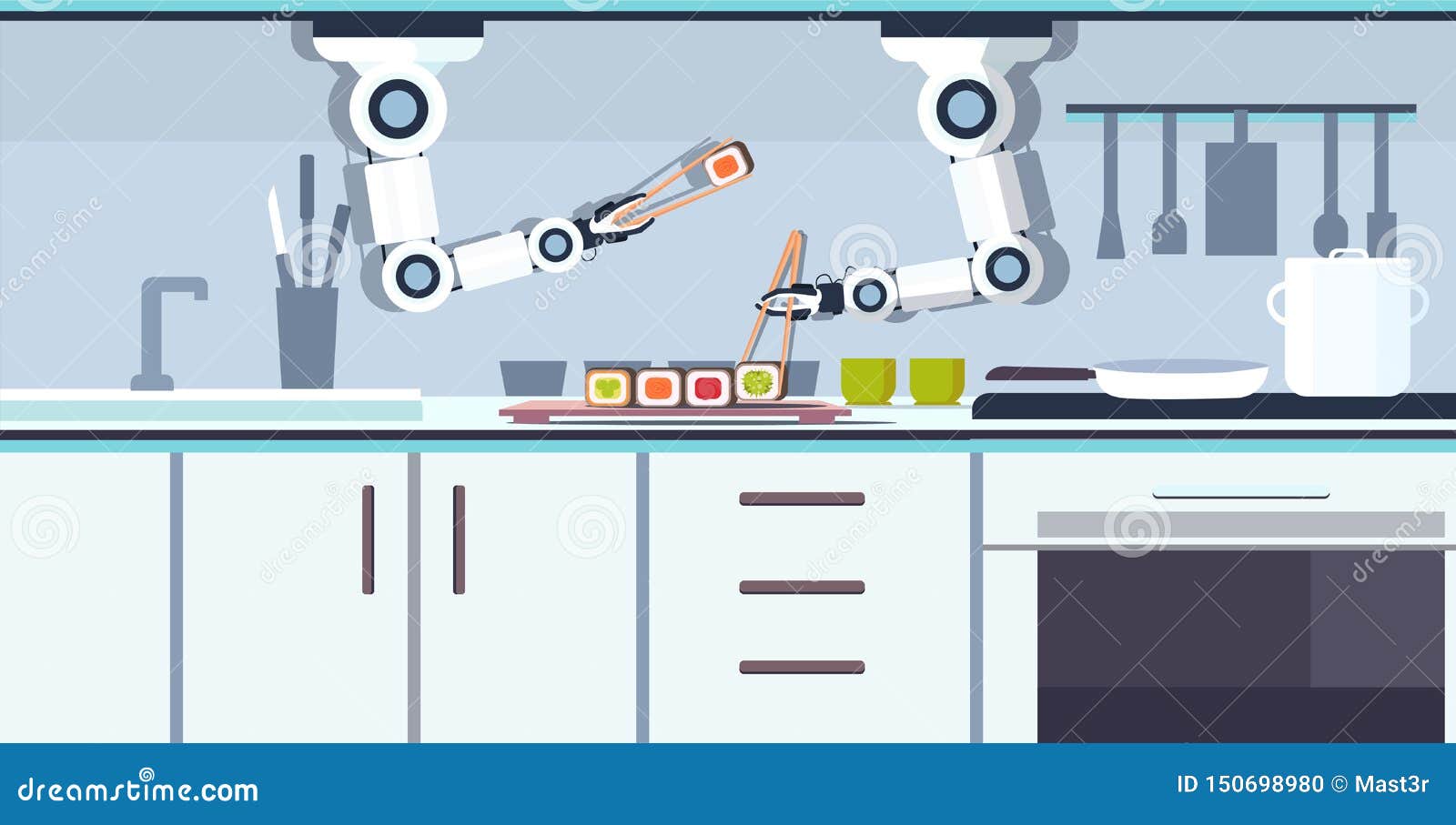 Smart Handy Chef Robot Preparing Sushi Using Chopsticks Robotic ...