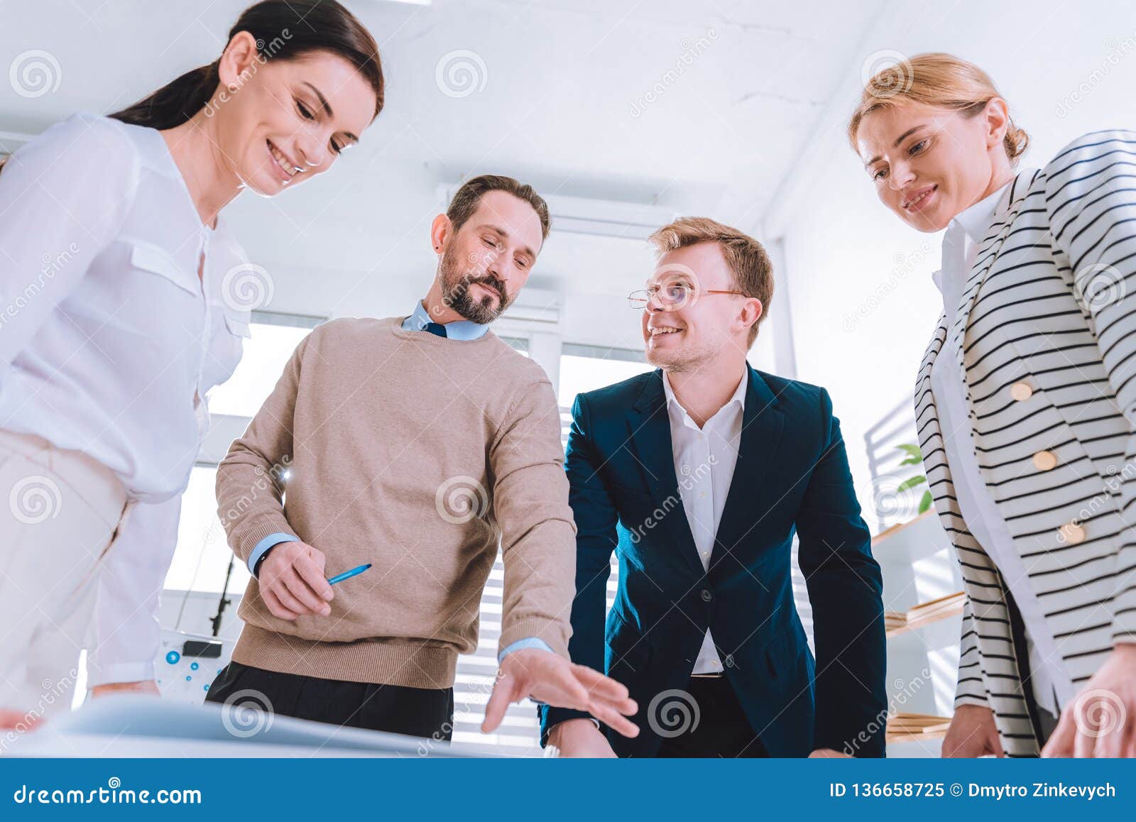 Smart Happy People Standing Around the Table Stock Image - Image of ...
