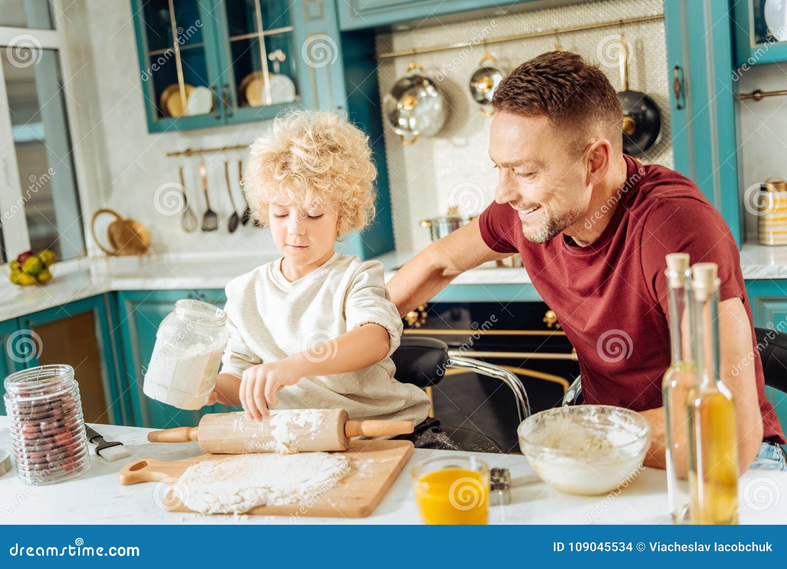 Smart Hard Working Boy Making the Dough Stock Photo - Image of cook ...