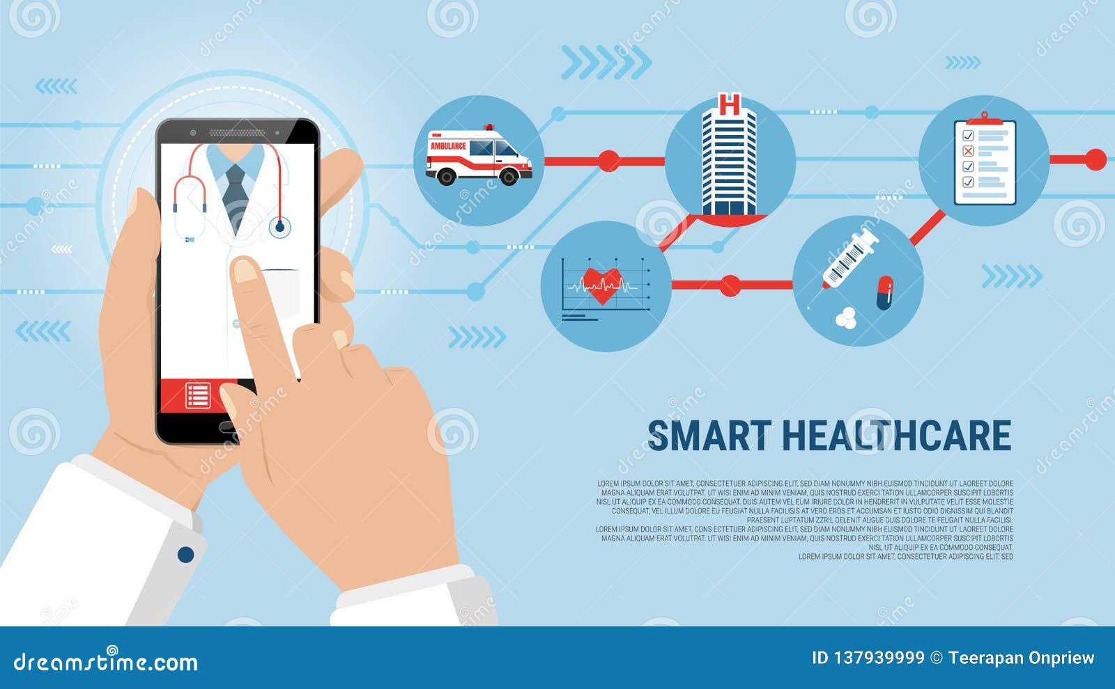 Smart Healthcare Technology Concept. Smartphone Display Showing An X ...
