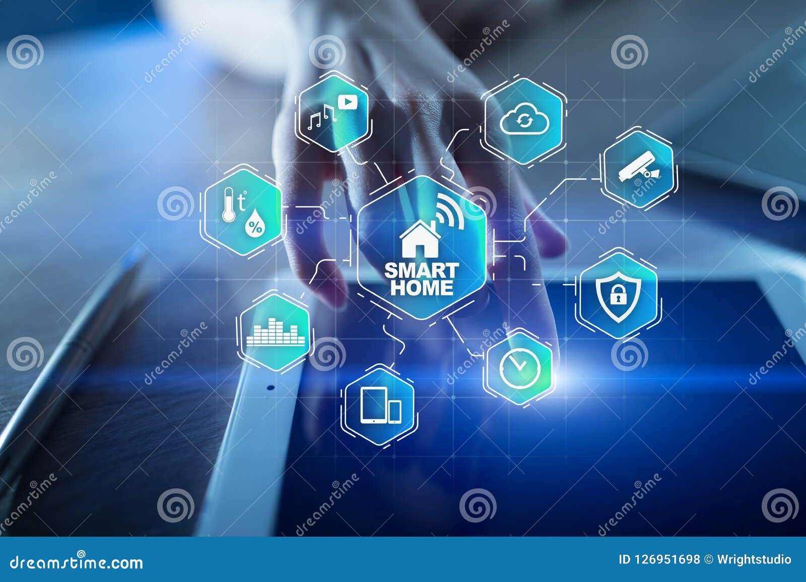 Smart Home Automation Concept on Virtual Screen. Stock Illustration ...