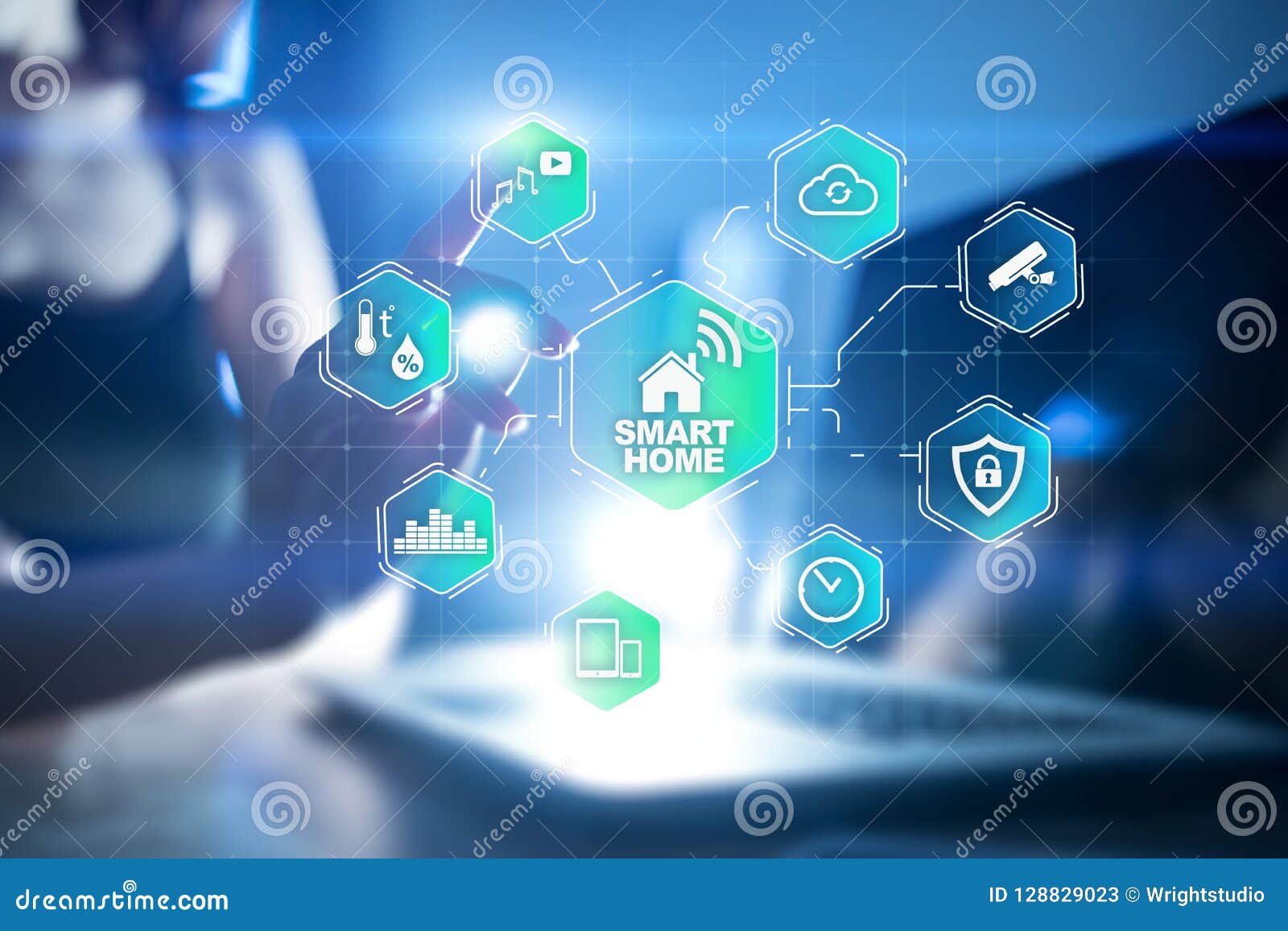 Smart Home Automation Concept on Virtual Screen. Stock Image - Image of ...