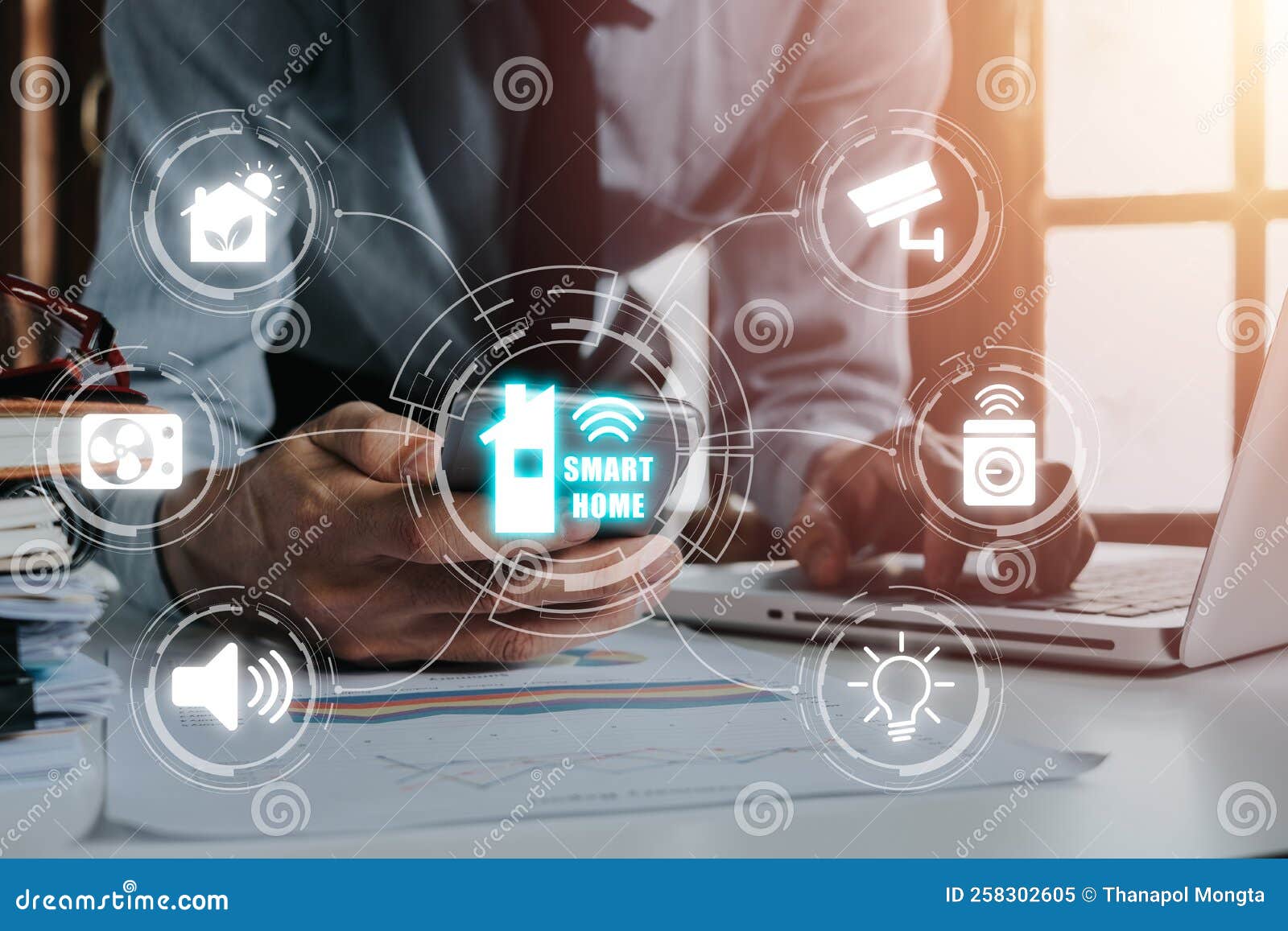 Smart Home Automation Control System, Man Hand Using Smart Phone with ...