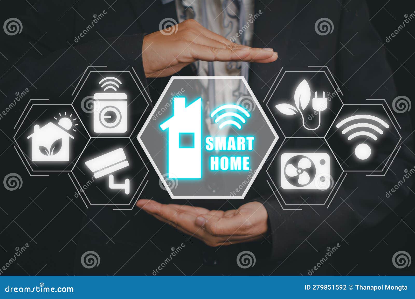 Person Hand Holding Smart Home Control Icon on VR Screen, Innovation ...