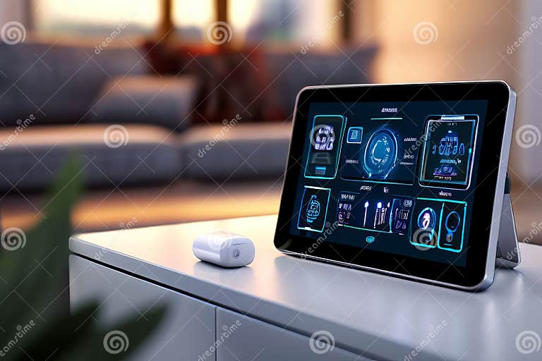 Smart Home Automation System Interface on a Tablet a Close Up O Stock ...
