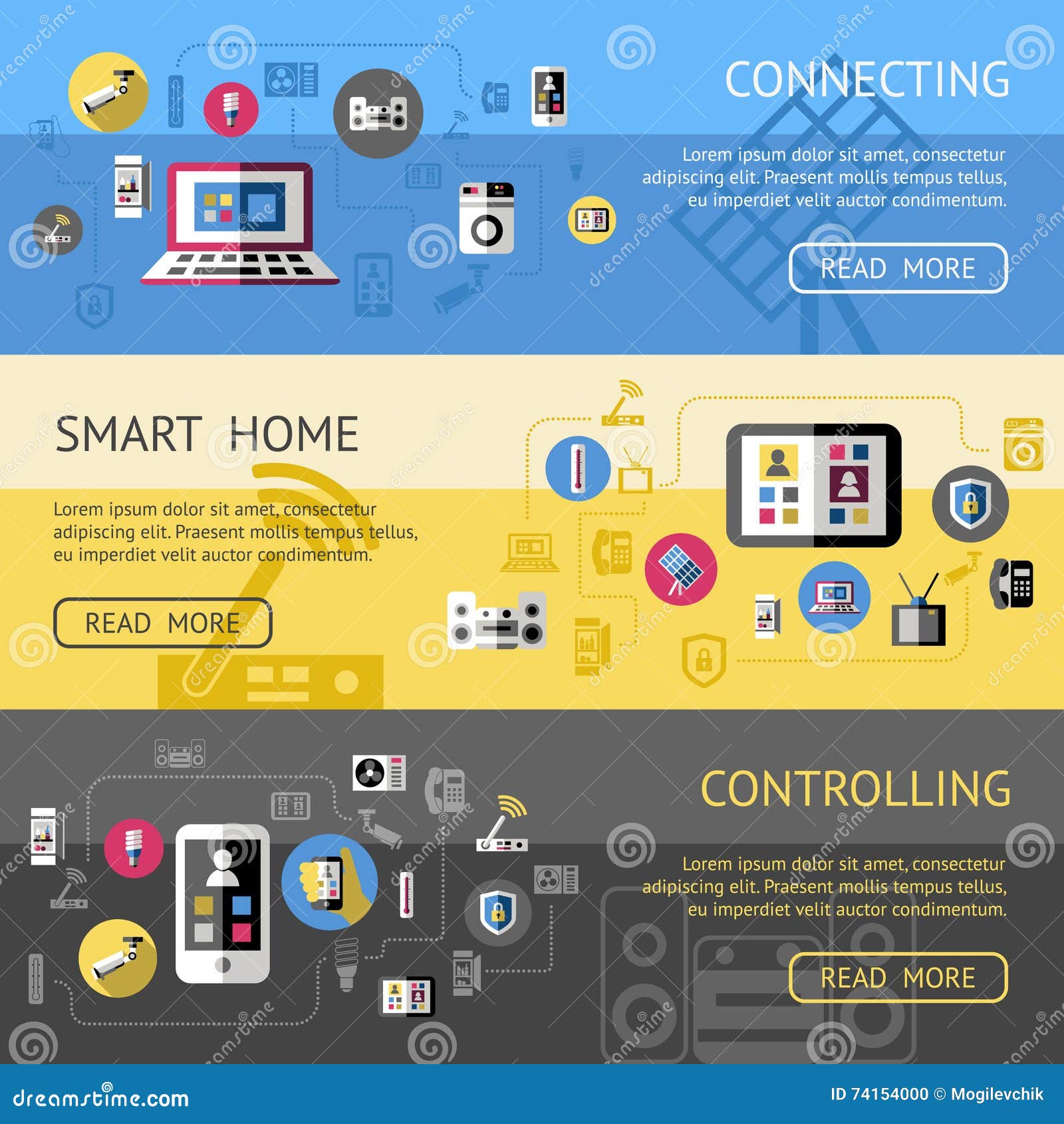 Smart Home Banner Set stock vector. Illustration of mobile - 74154000