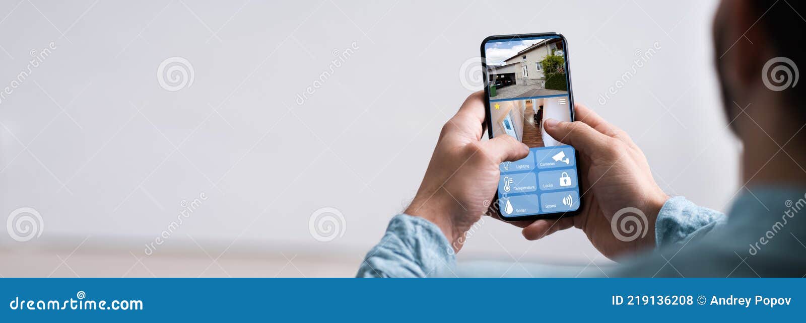 Smart Home CCTV Security on Mobile Phone Stock Photo - Image of sofa ...