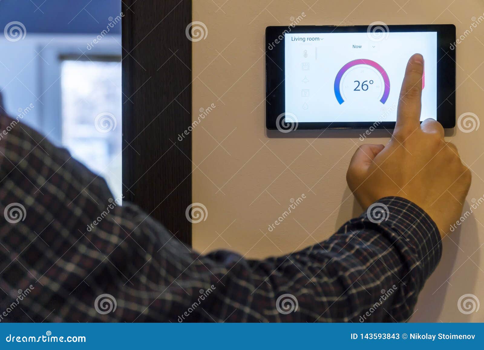 Smart Home Climate Control Device on a Wall Stock Image - Image of ...