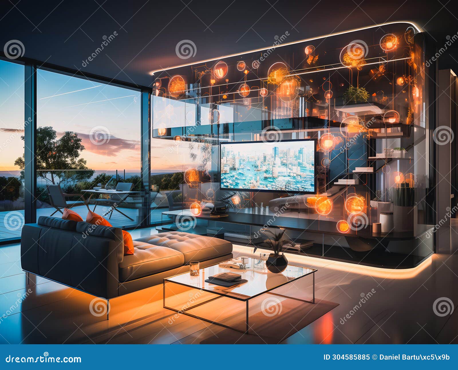 Smart Home Concept. Smart Home. Home Automation. Pop-up Apps on Walls ...